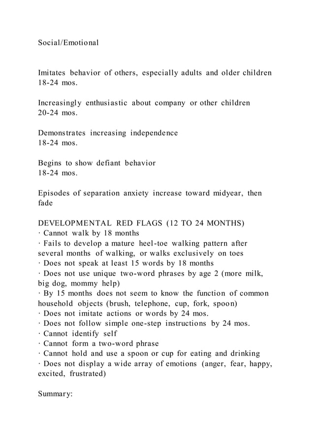 DEVELOPMENTAL CHECKLIST - 12 TO 24 MONTHSChild’s NameDate of | DOCX ...