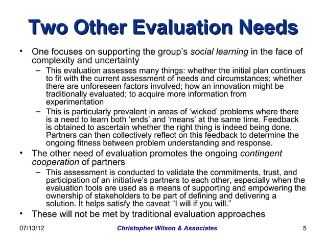 Developmental evaluation learning as you go | PPT