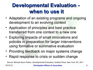 Developmental evaluation learning as you go | PPT