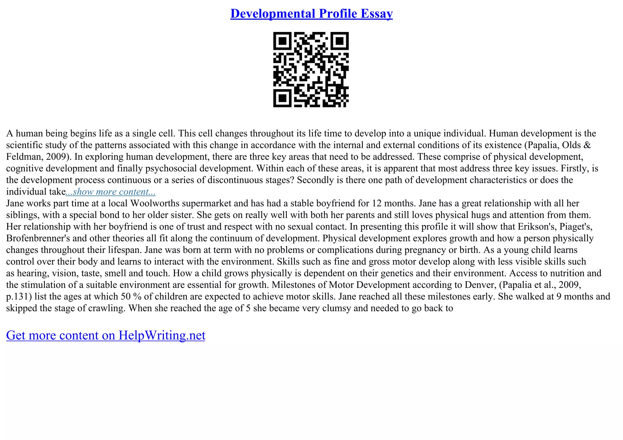 Developmental Profile Essay | PPT