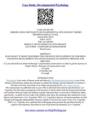 Developmental Psychology Essay | PDF