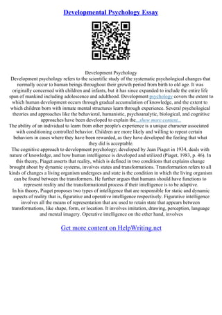 Developmental Psychology Essay | PDF