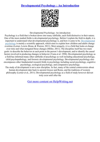 Developmental Psychology Essay | PDF