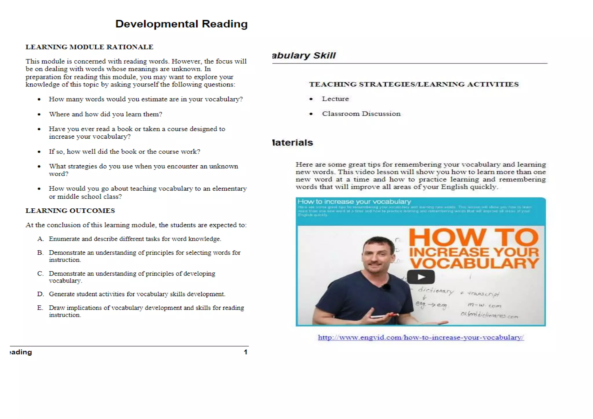 Developmental reading lesson 5 | DOCX