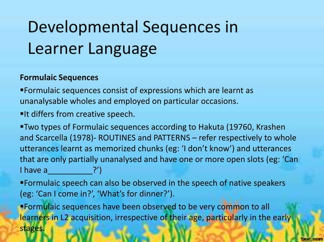 Developmental sequences in learner language | PPTX | Education