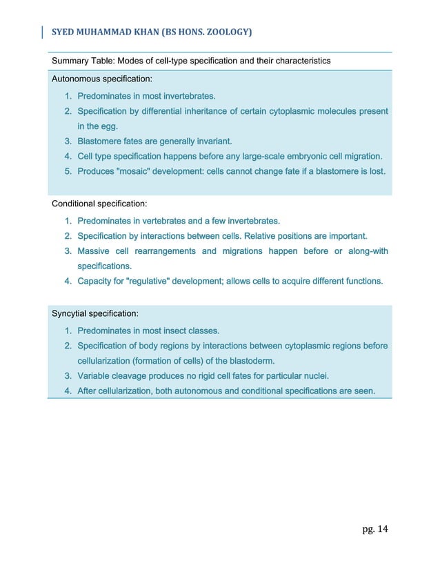 Developmental Specification & Differentiation | PDF | Biological ...