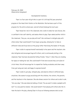 Developmental summary | DOC