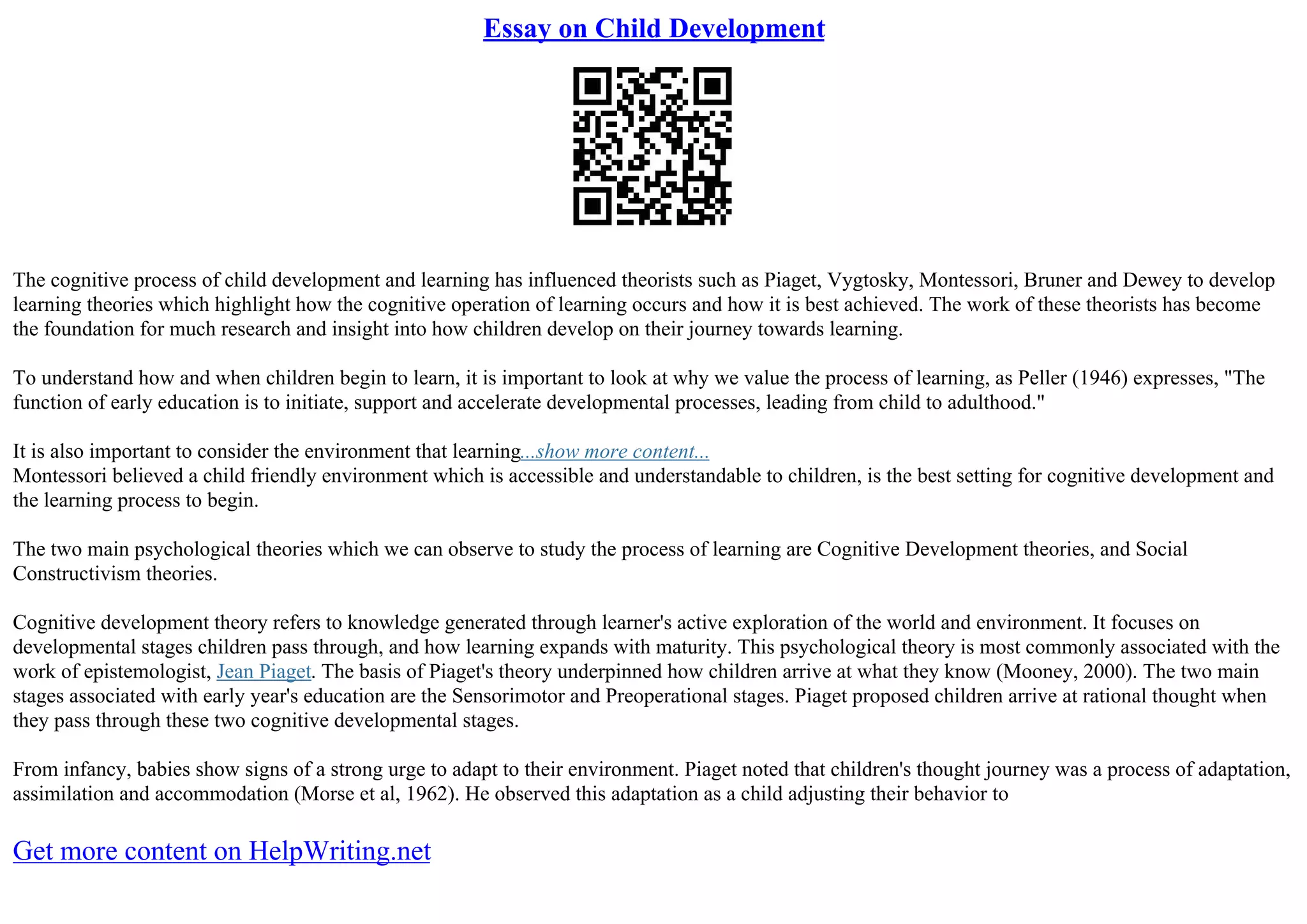 Developmental Theories Of Child Development | PDF