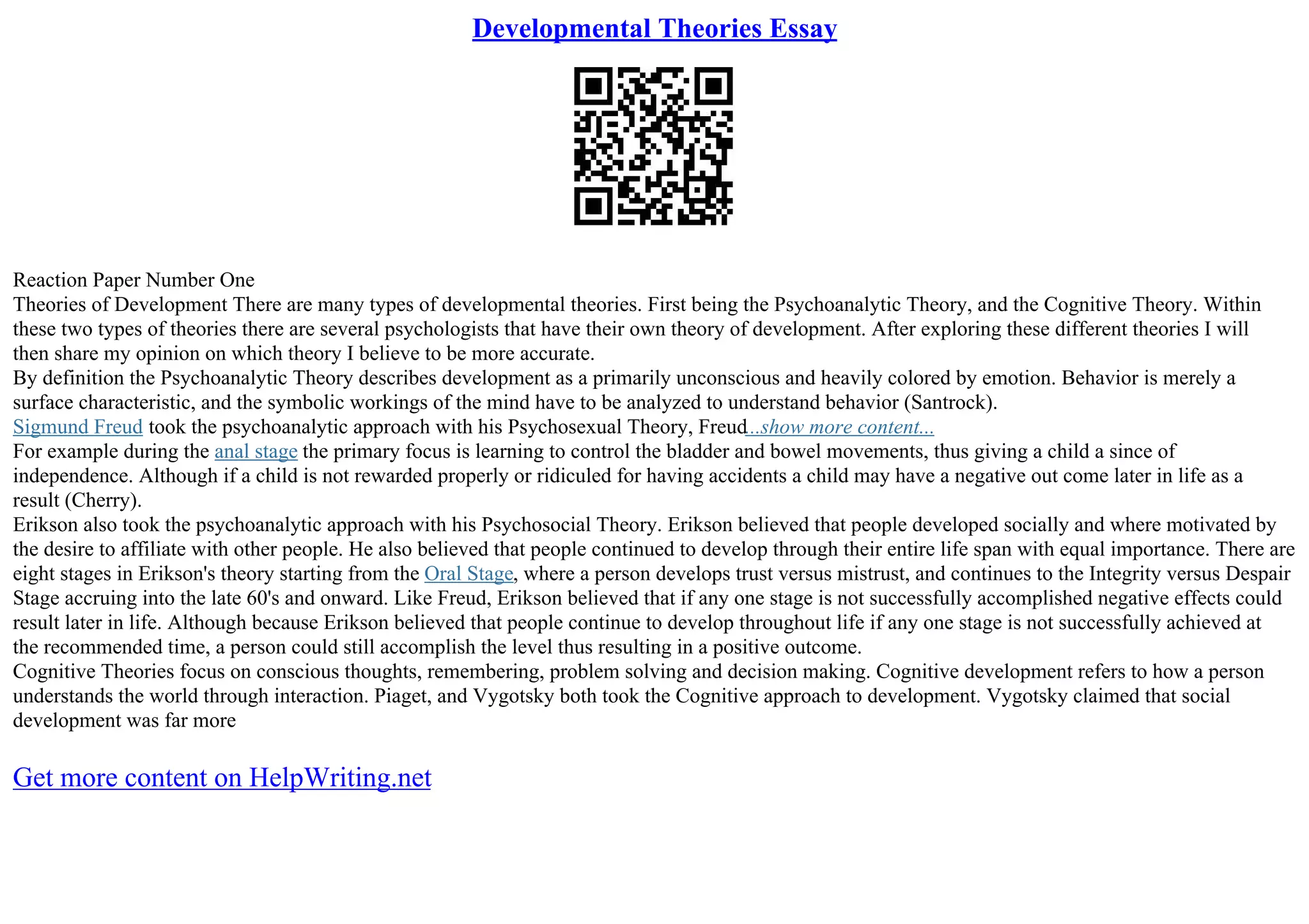 Developmental Theories Of Child Development | PDF