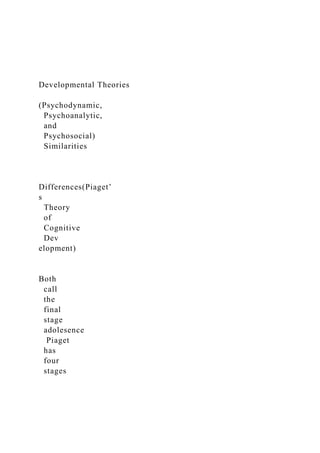 Developmental Theories (Psychodynamic, Psychoanalytic,.docx