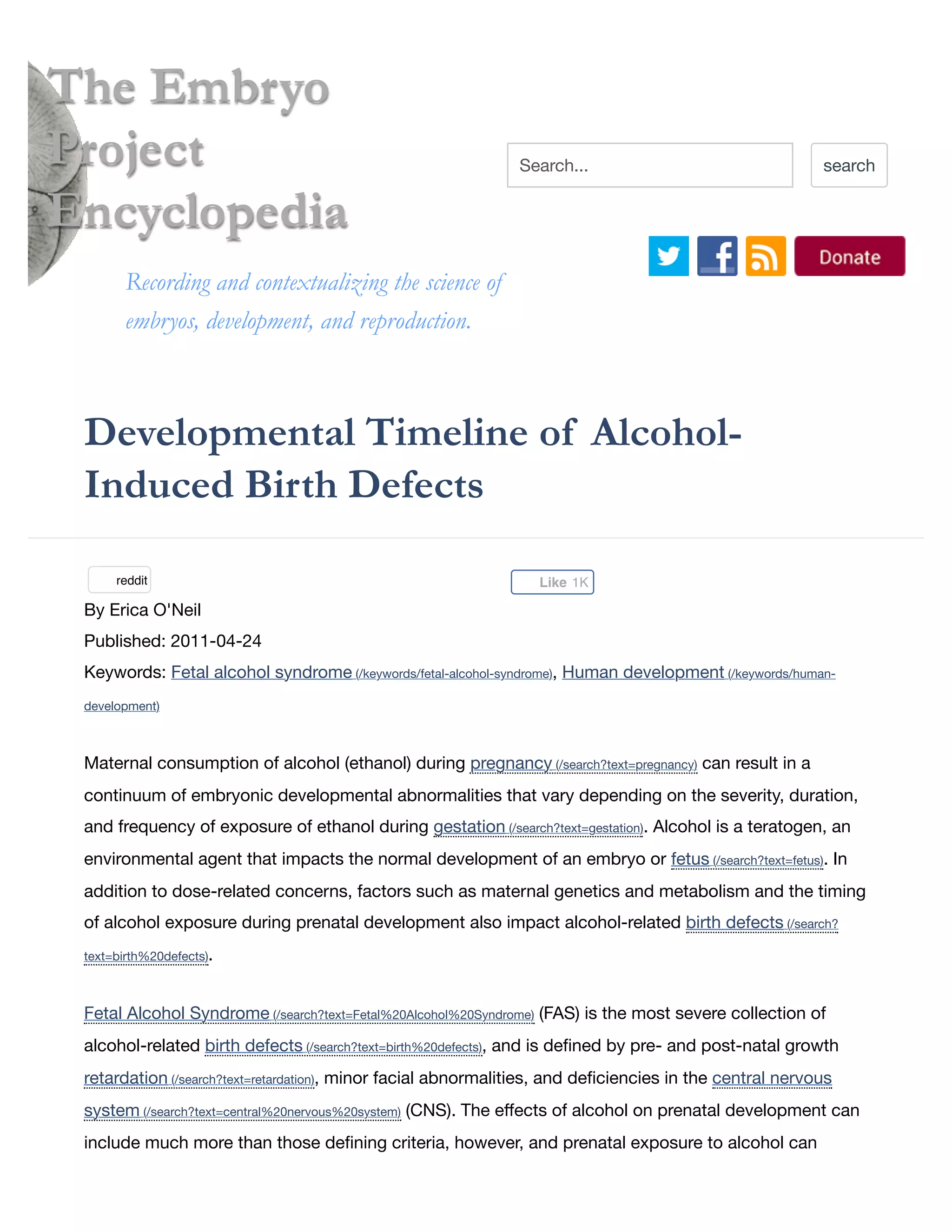 Developmental Timeline of Alcohol- Induced Birth Defects | PDF