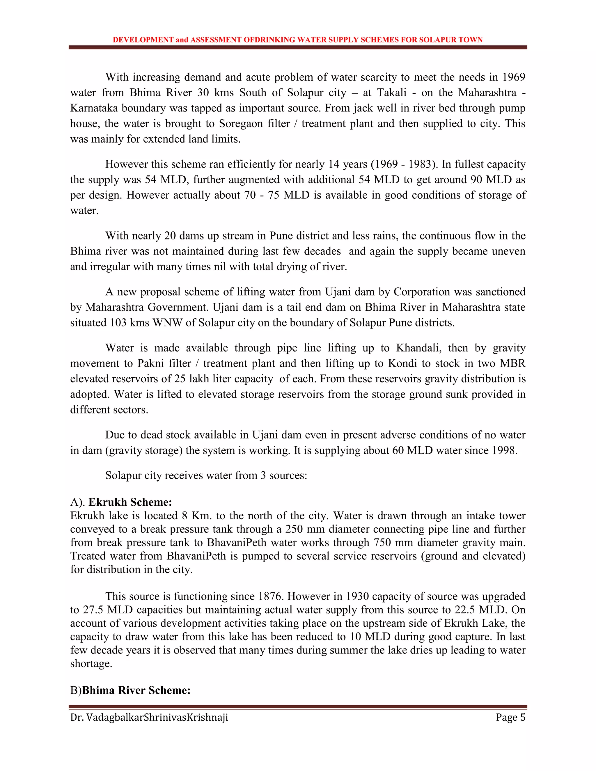 Development and assessment of drinking water supply schemes for solapur ...