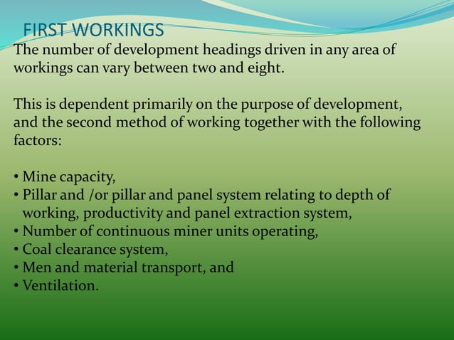 Development and depillaring with continuous miner | PPT