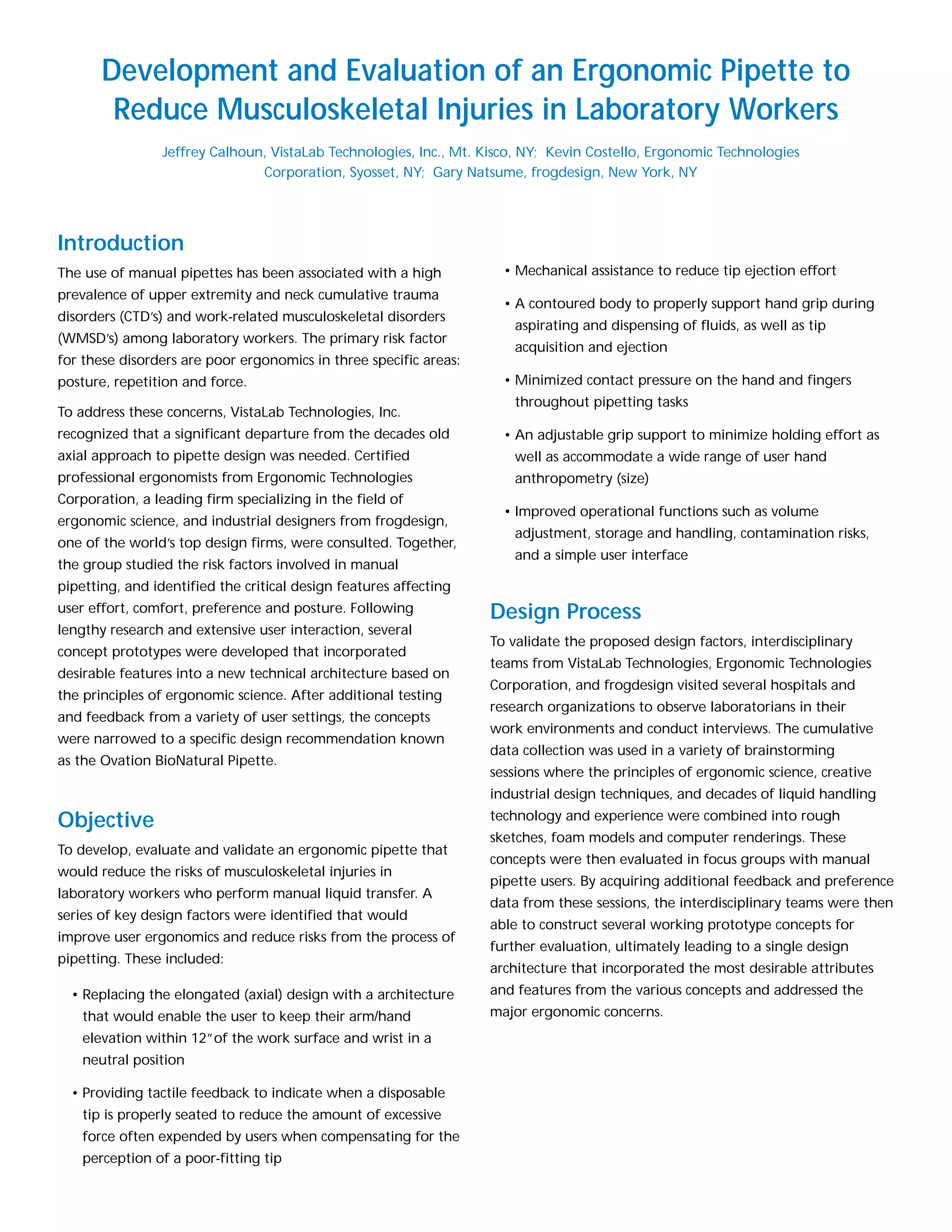 Development and evaluation of an ergonomic pipette to reduce muscoskeletal injuries in ...