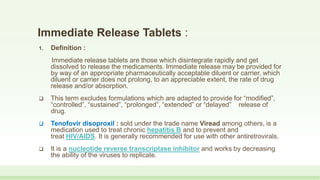 Development and evaluation of immediate release tablets of tenofovir ...