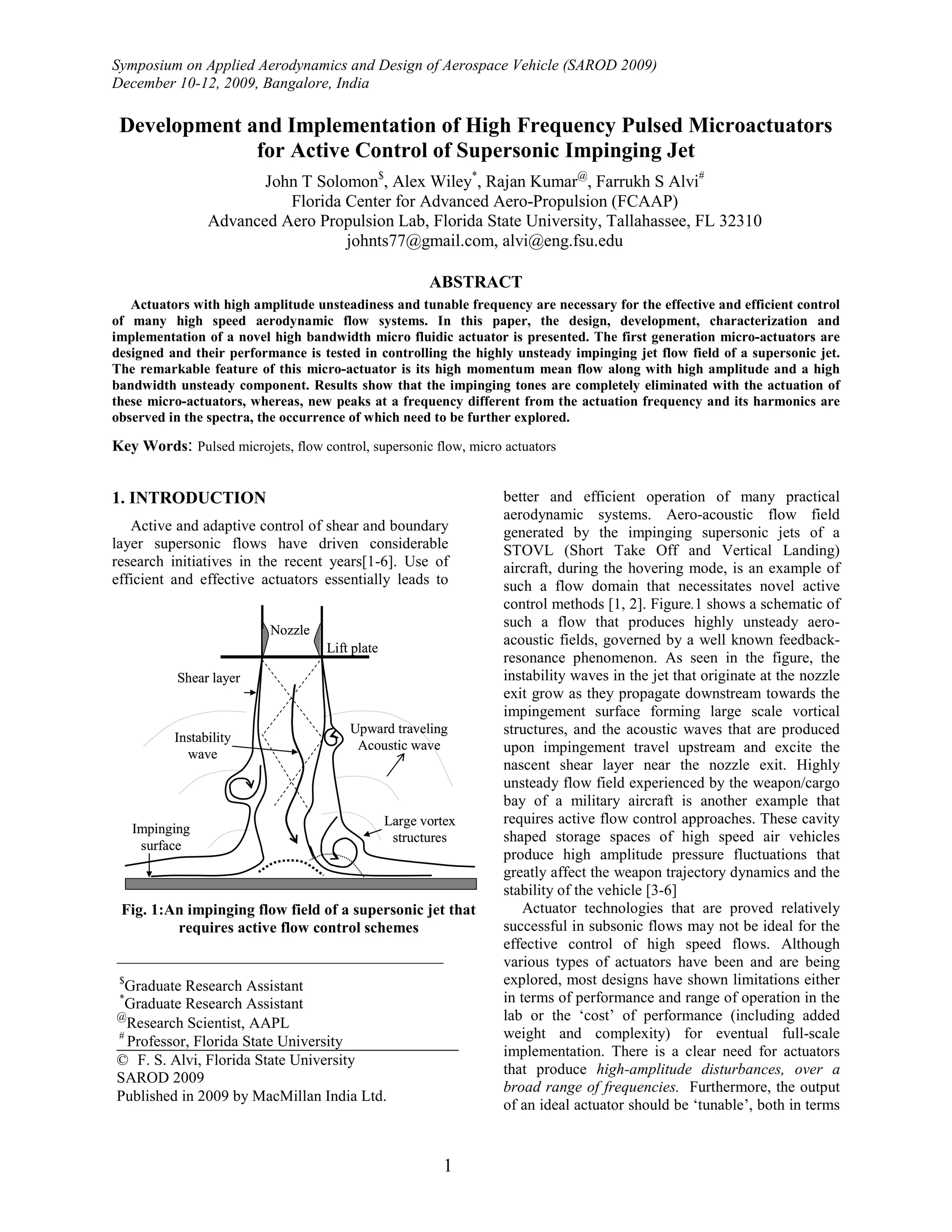 Development And Implementationof High Frequency Pulsed Microjets for ...