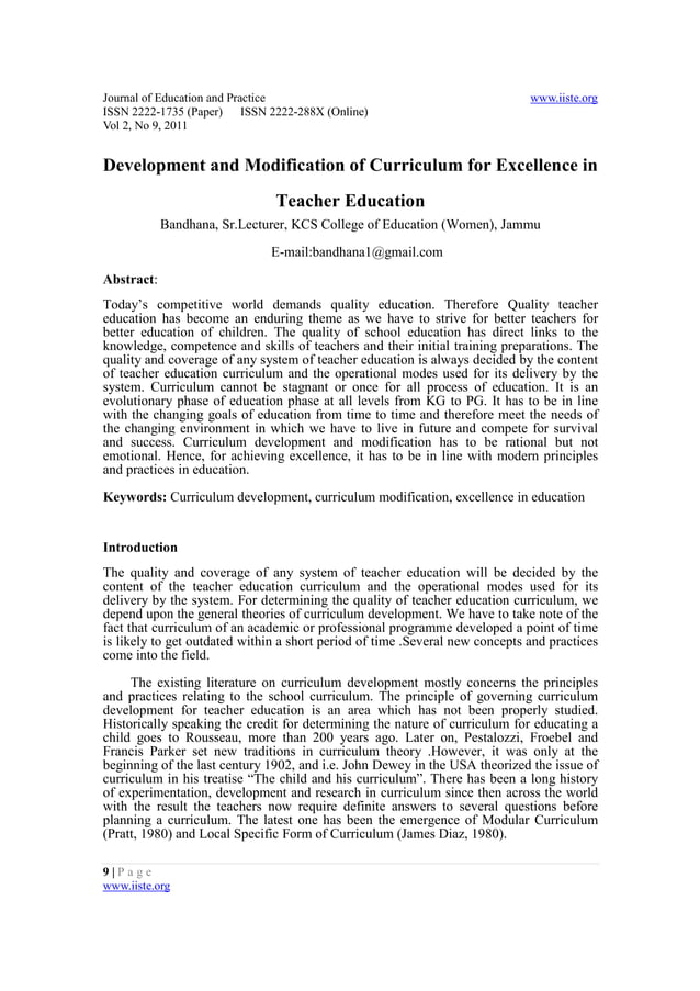 Development and modification of curriculum for excellence in teacher ...