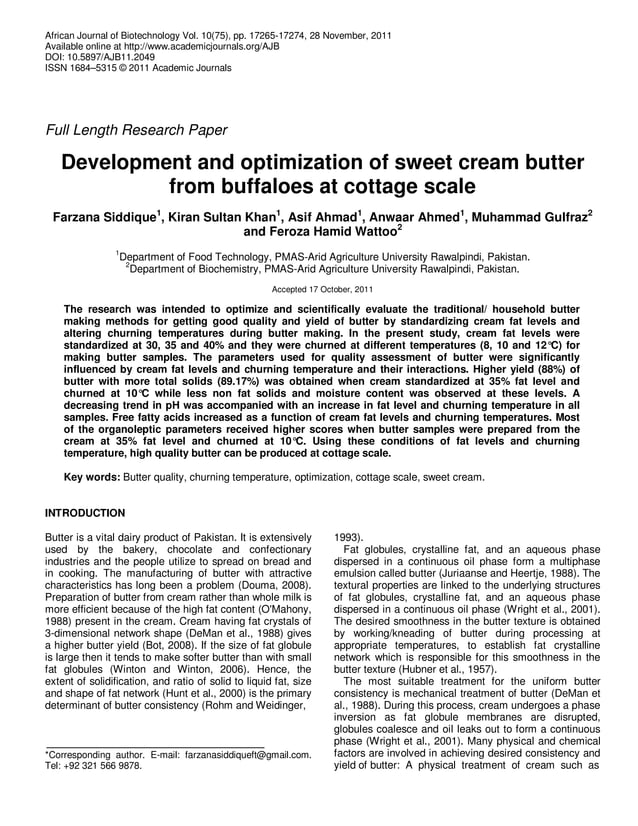 Development and optimization of sweet cream butter | PDF | Desserts and ...