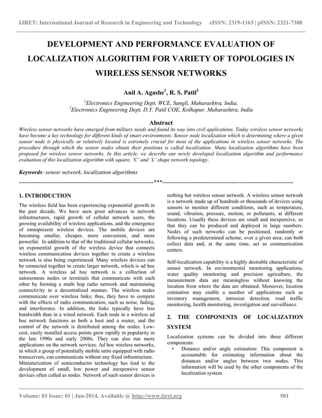 Development And Performance Evaluation Of Localization Algorithm For Variety Of Topologies In