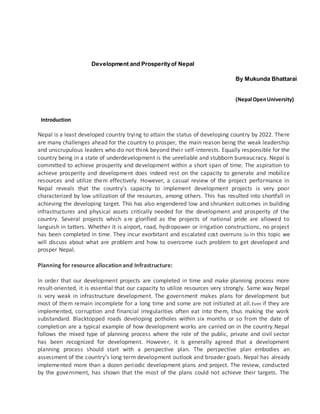 Development and prosperity of nepal | DOCX | Asia Travel | Travel Locations