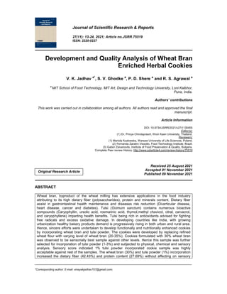 Development and Quality Analysis of Wheat Bran Enriched Herbal Cookies ...