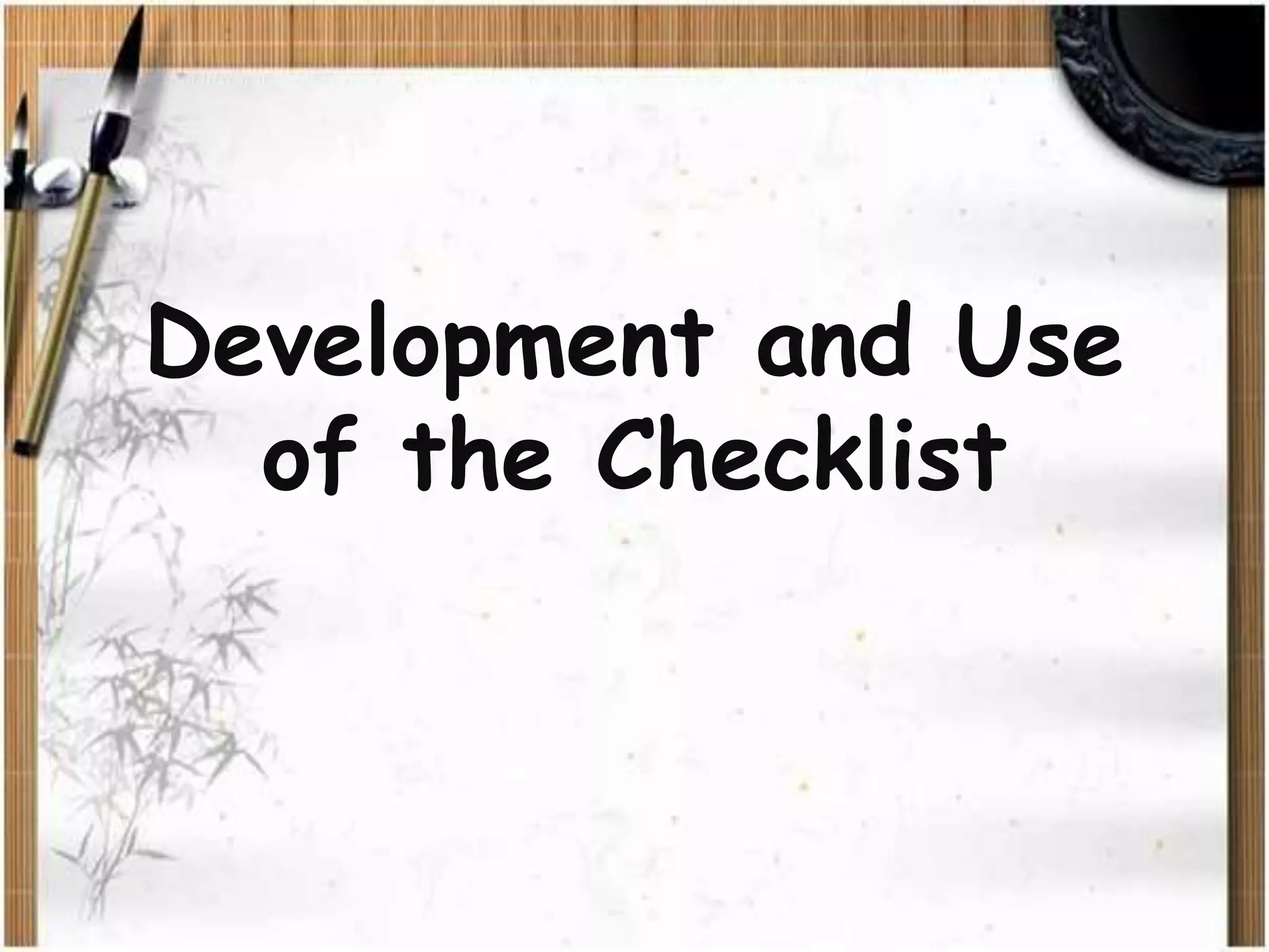Development and use of the checklist | PPTX