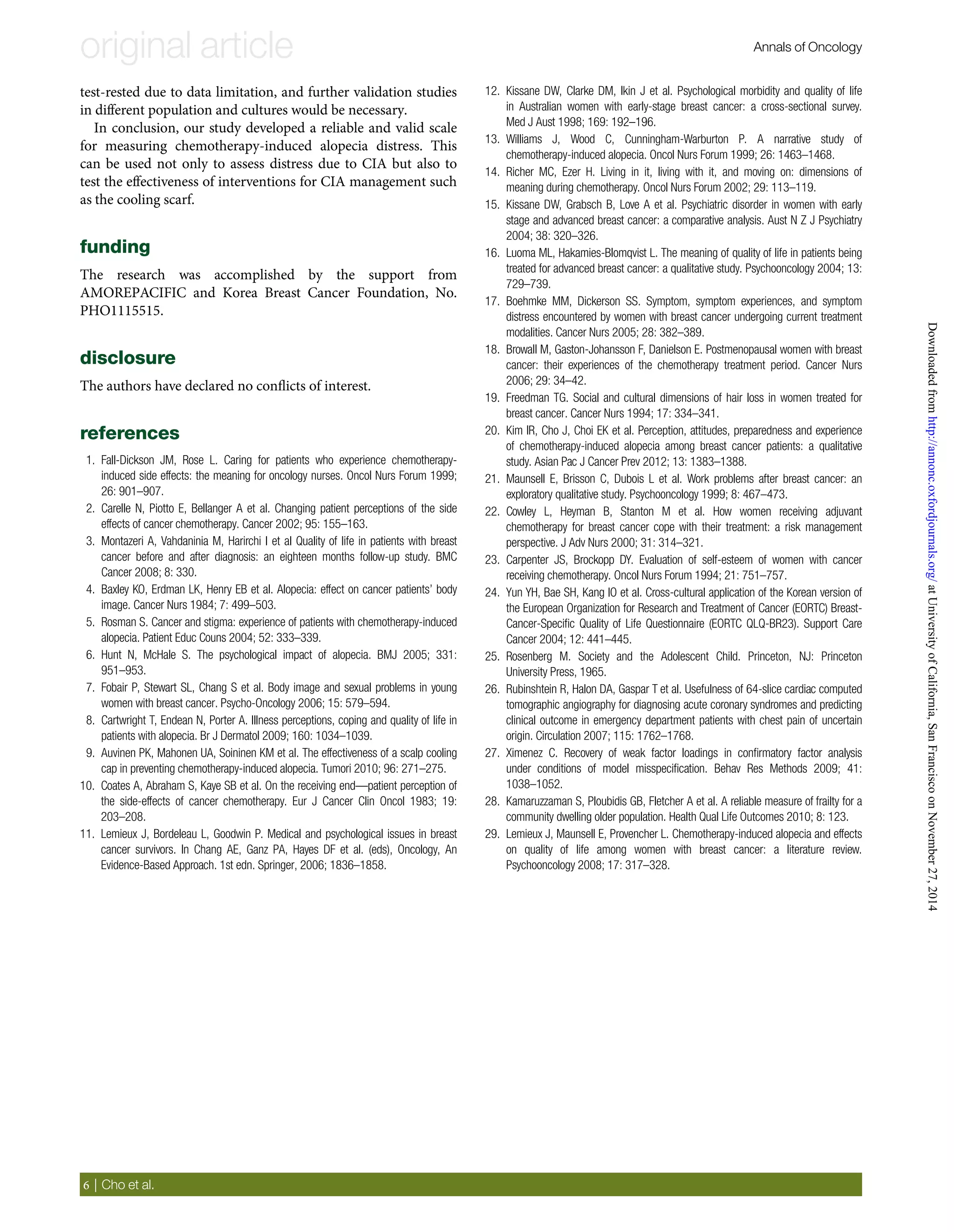 Development and validation of chemotherapy induced alopecia distress ...
