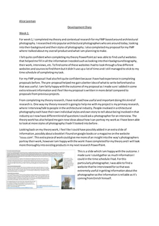 Development diary up to 10th March | DOCX