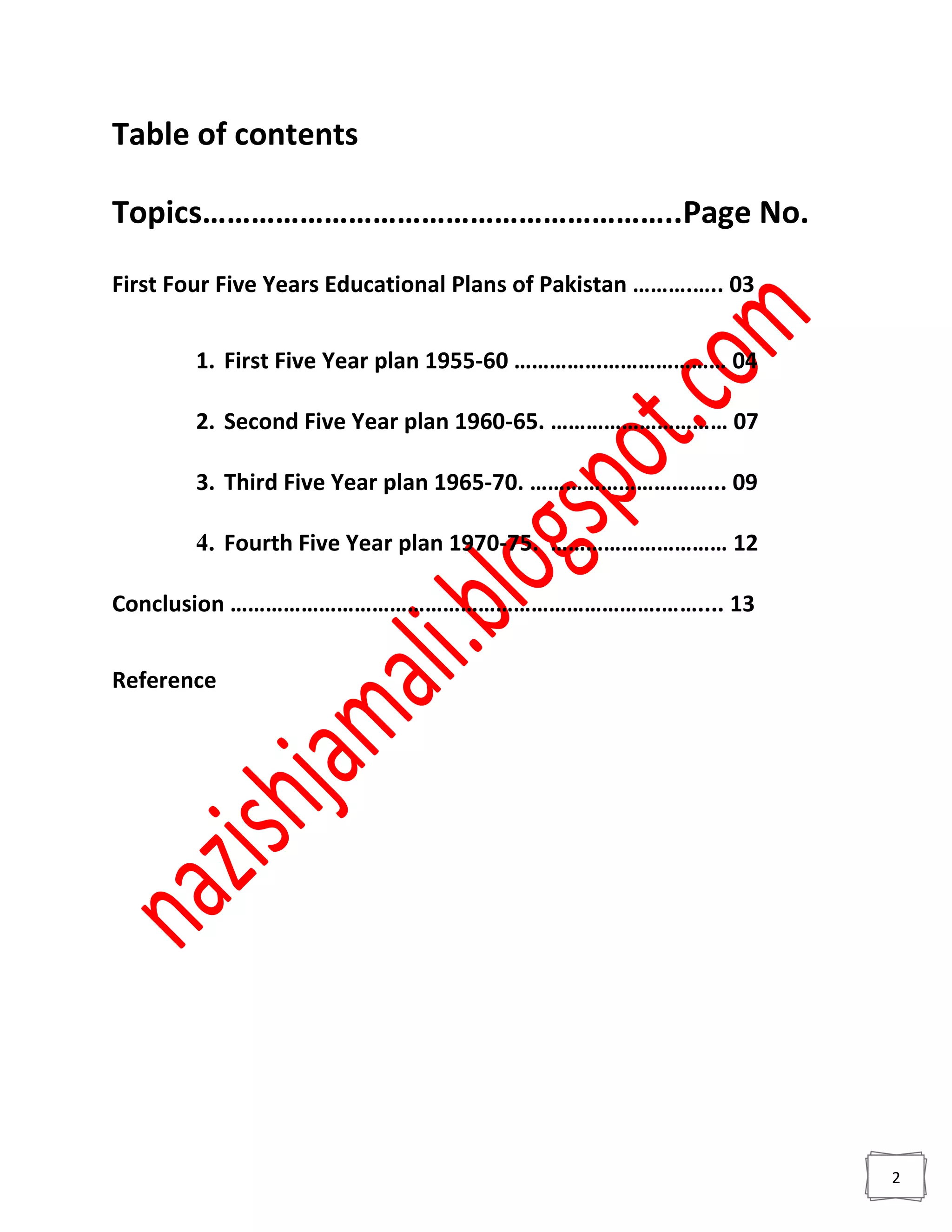 Development of eduation first four plans of pakistan | PDF