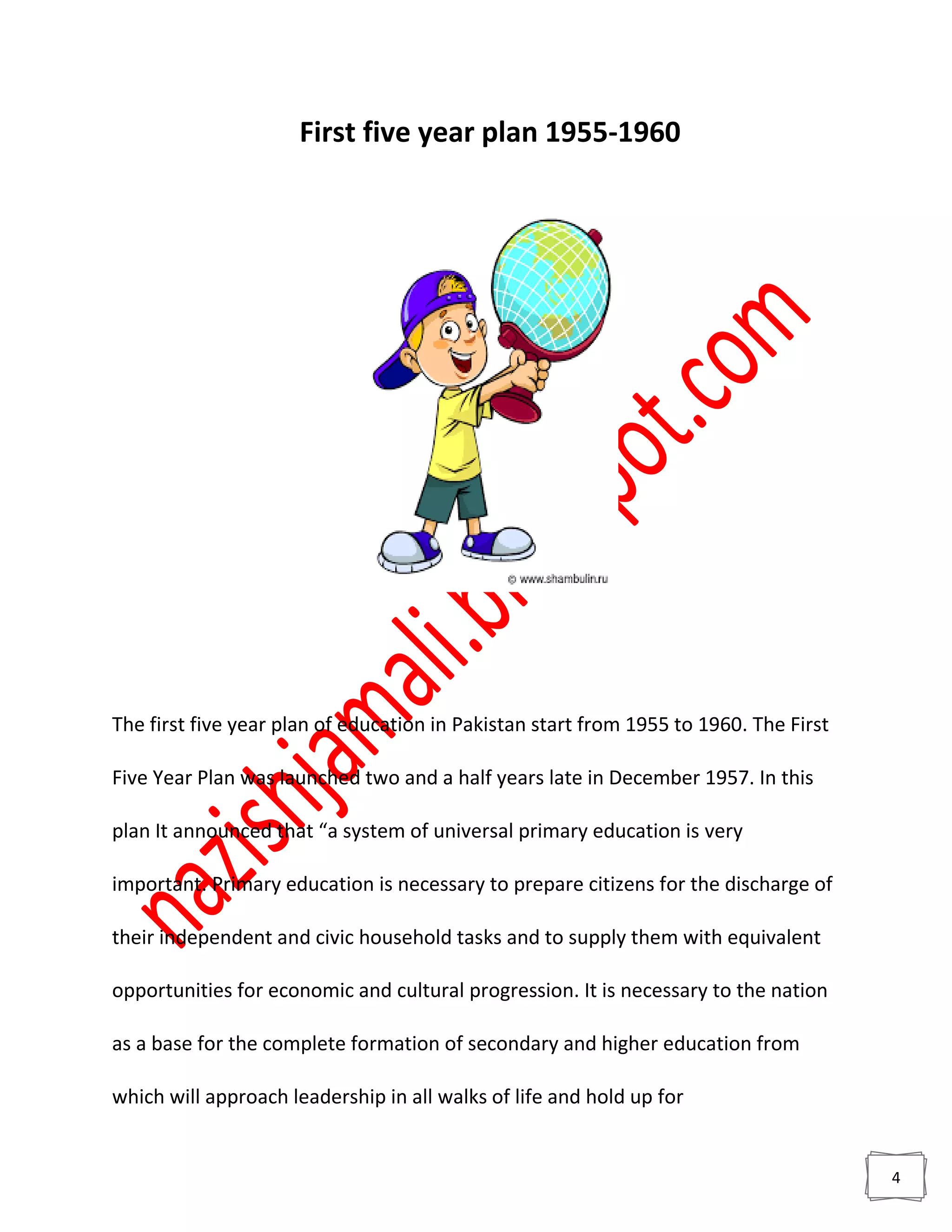 Development of eduation first four plans of pakistan | PDF