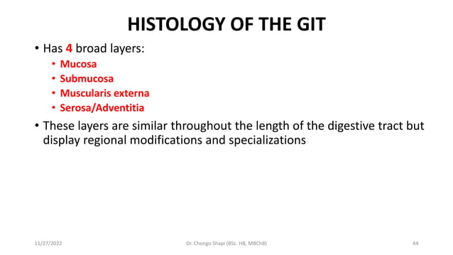 Development & histology of GIT & clinical considerations by Shapi. MD ...