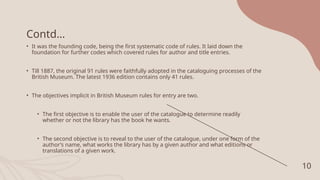 Development in Catalogue Code in library science | PPT