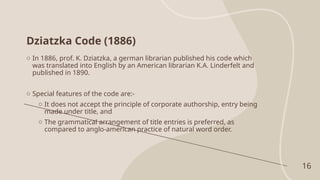 Development in Catalogue Code in library science | PPT