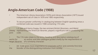 Development in Catalogue Code in library science | PPT