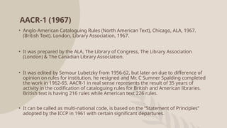 Development in Catalogue Code in library science | PPT