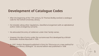 Development in Catalogue Code in library science | PPTX