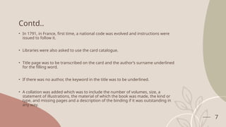 Development in Catalogue Code in library science | PPT