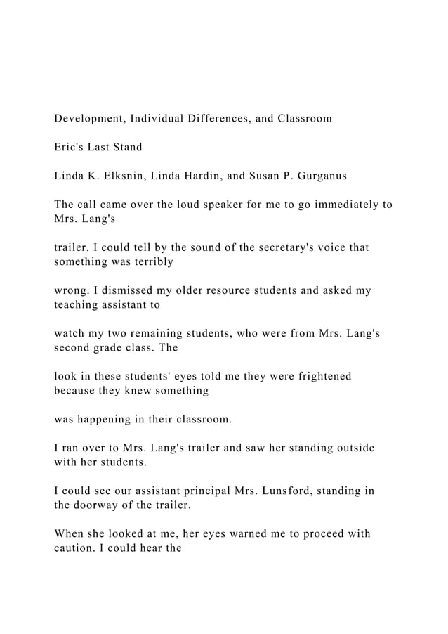 Development, Individual Differences, and Classroom Erics.docx | Parenting Children Aged 4-11 ...