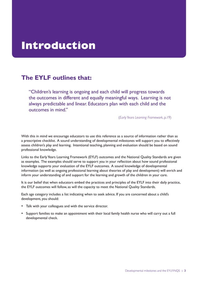 Development milestones and the early years learning framework and the ...