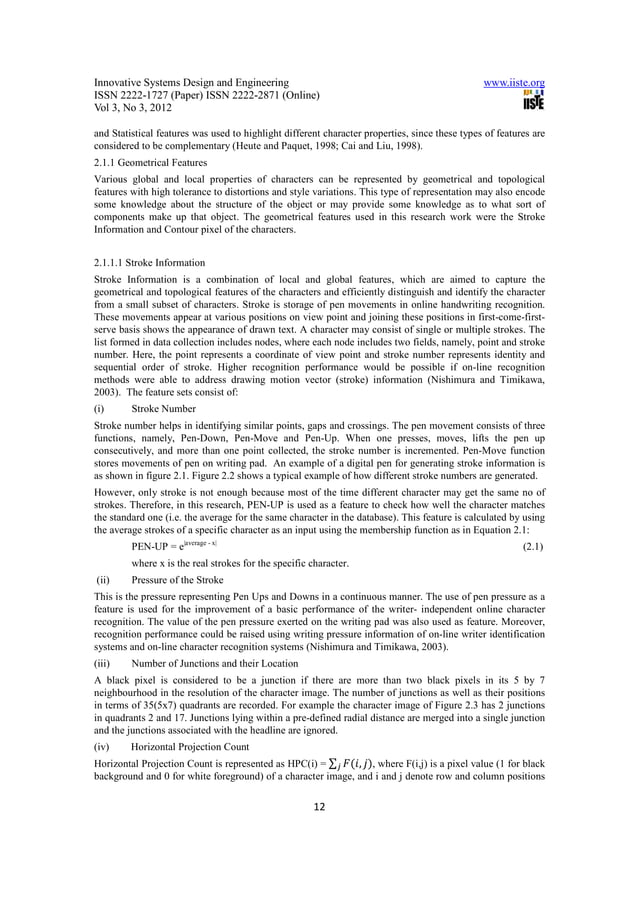 Development Of A Feature Extraction Technique For Online Character Recognition System Pdf