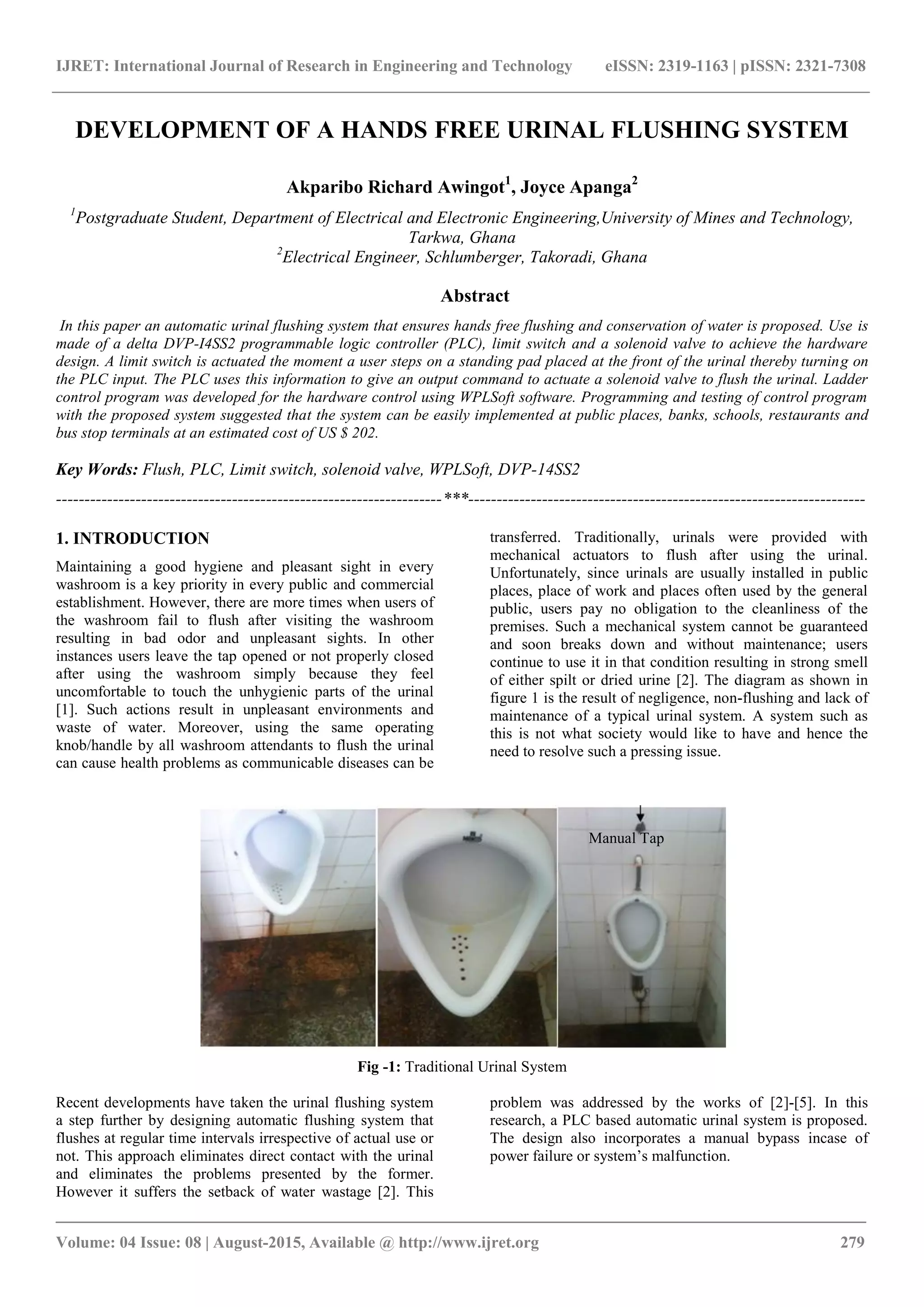 Development of a hands free urinal flushing system | PDF