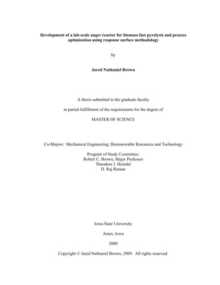 Development of a lab-scale auger reactor for biomass fast pyrolysis ...
