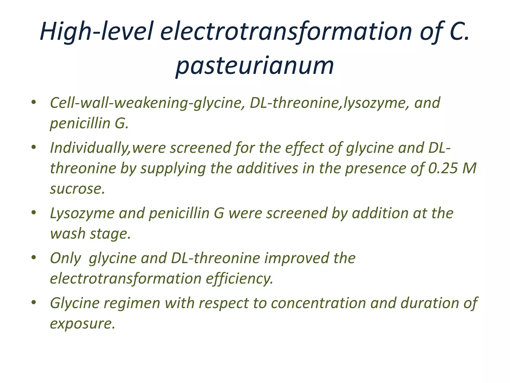Development of an electrotransformation protocol for genetic ...