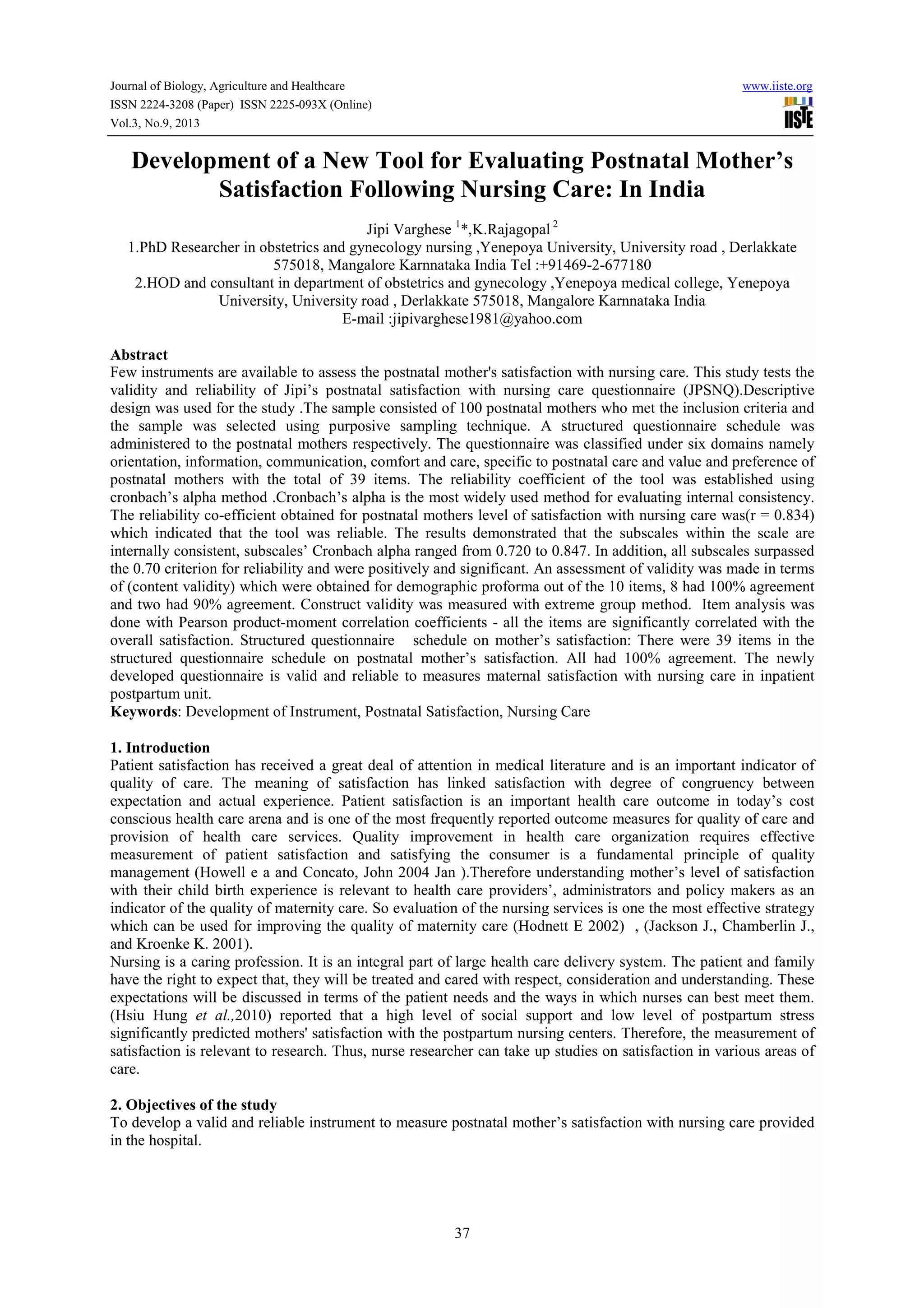 Development of a new tool for evaluating postnatal mother’s ...