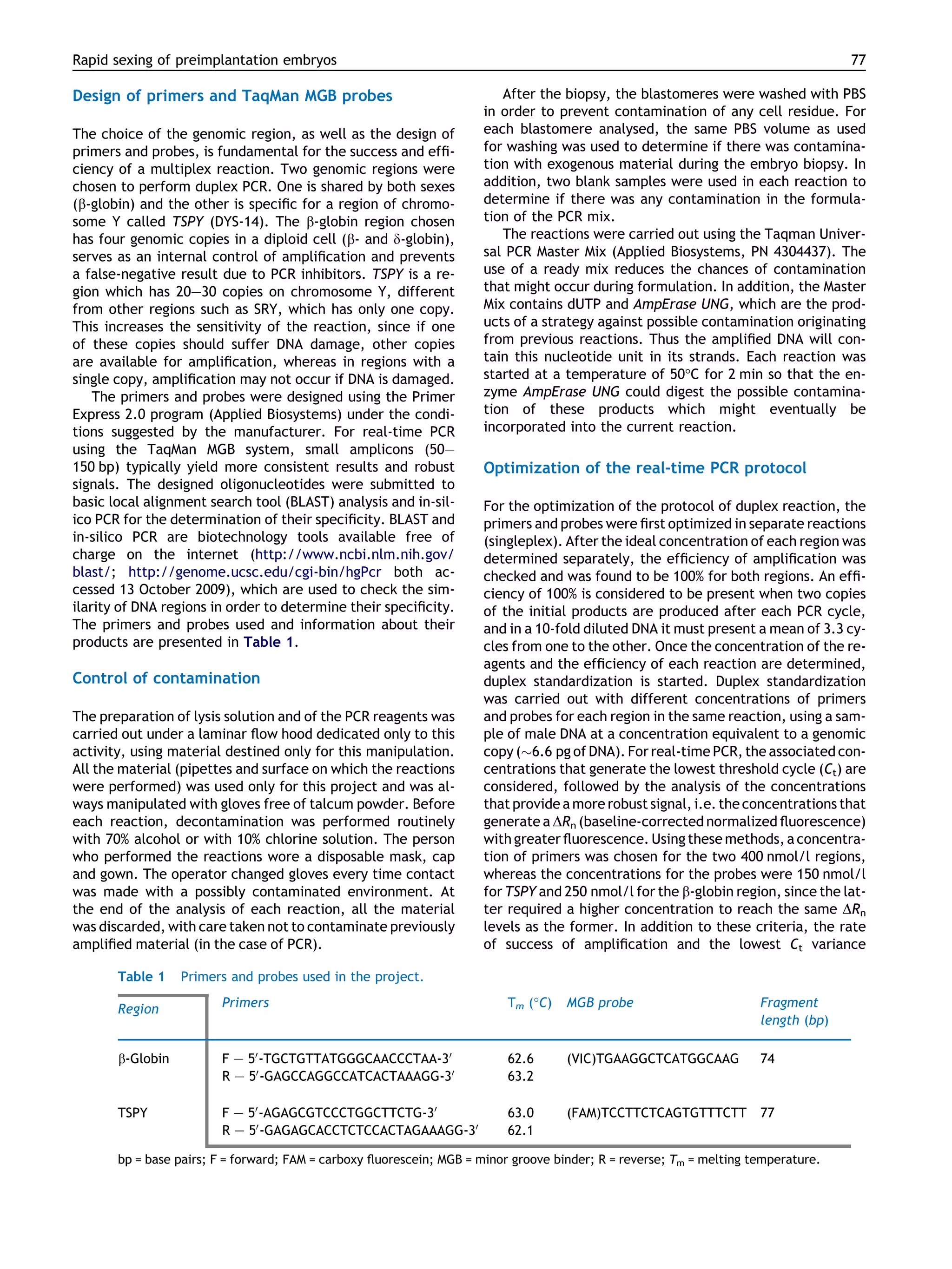 Development of a real time pcr method for rapid sexing of human ...