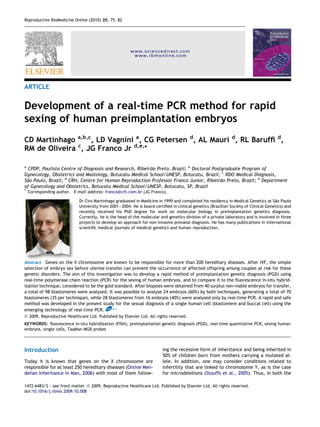 Development of a real time pcr method for rapid sexing of human ...