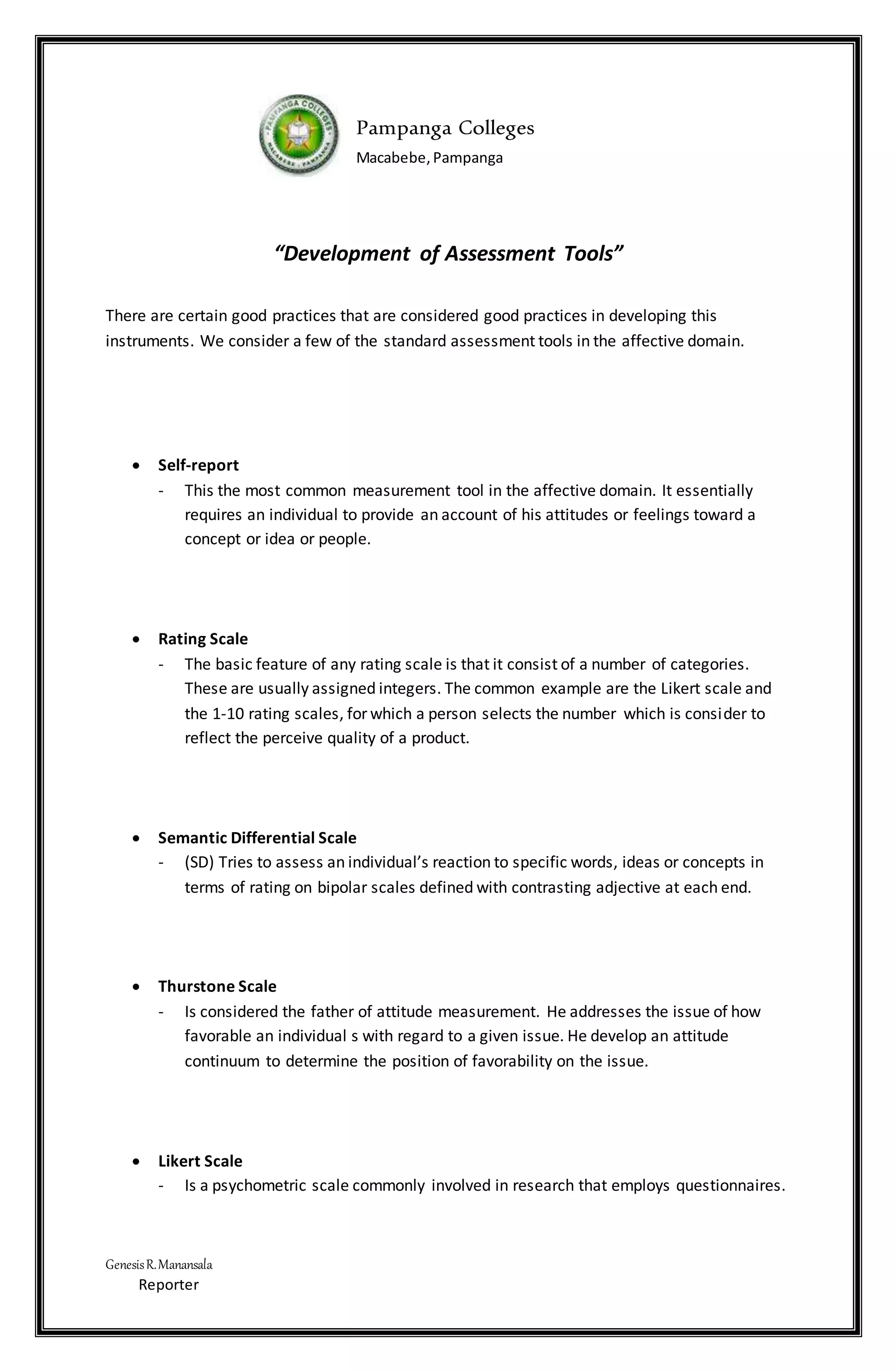 Assessment Tools (Development) - genesis | DOCX