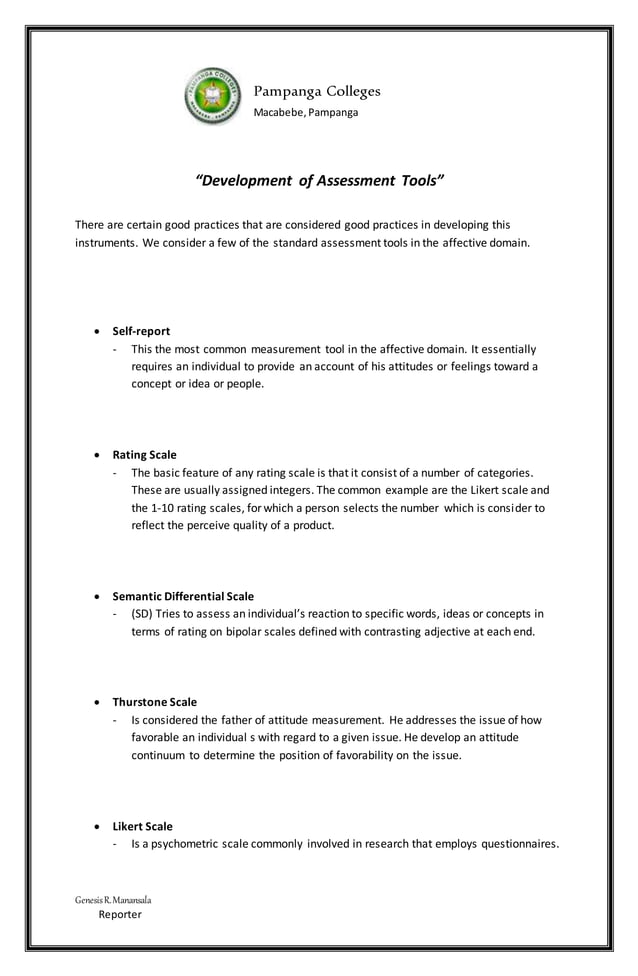 Assessment Tools (Development) - genesis | DOCX