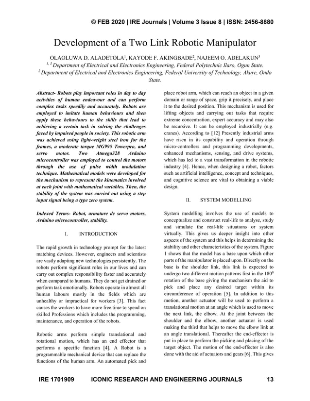 Development of a two link robotic manipulator | PDF