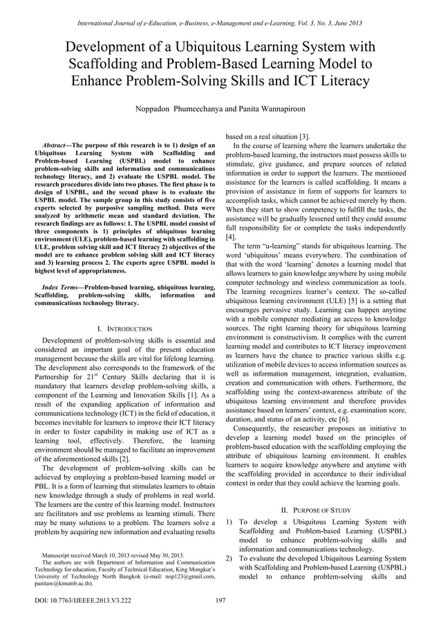Development of a ubiquitous learning system with scaffolding and problem based learning model to ...